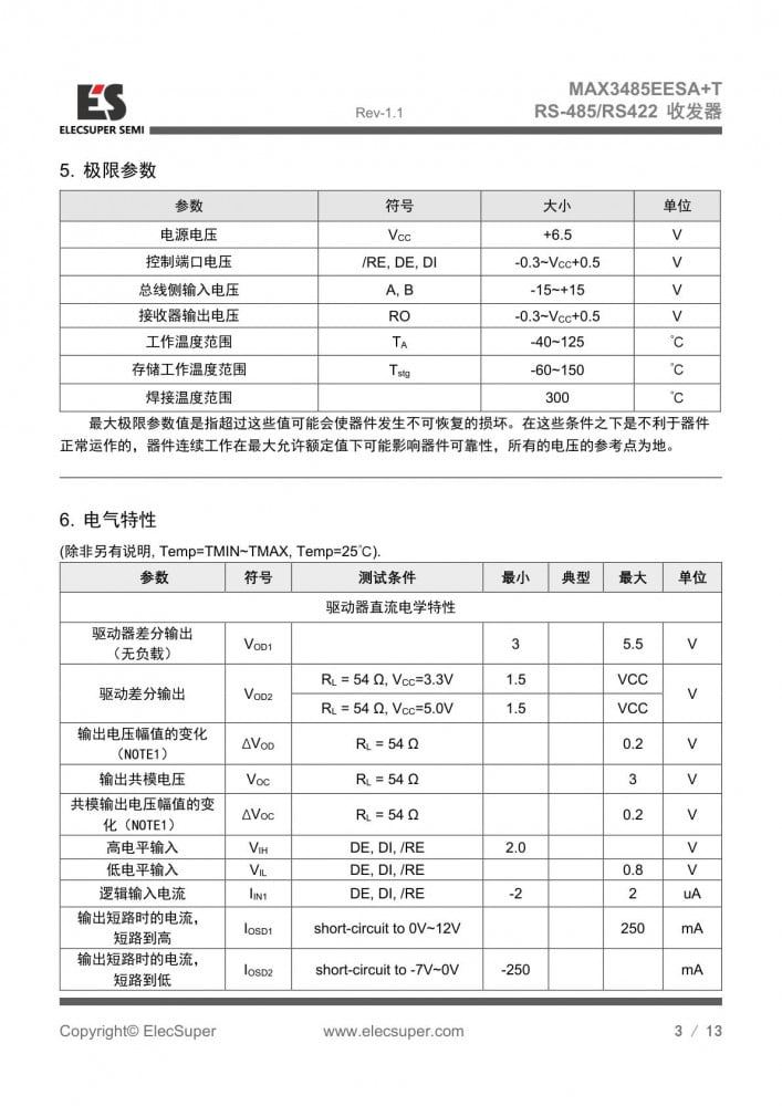 MAX3485EESA+T technical document page 3