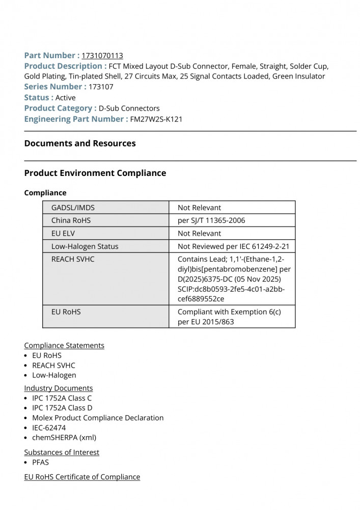 MOLEX 1731070113 document page 1