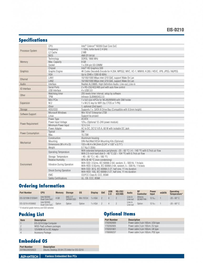 ADVANTECH EIS-D210 technical document page 3