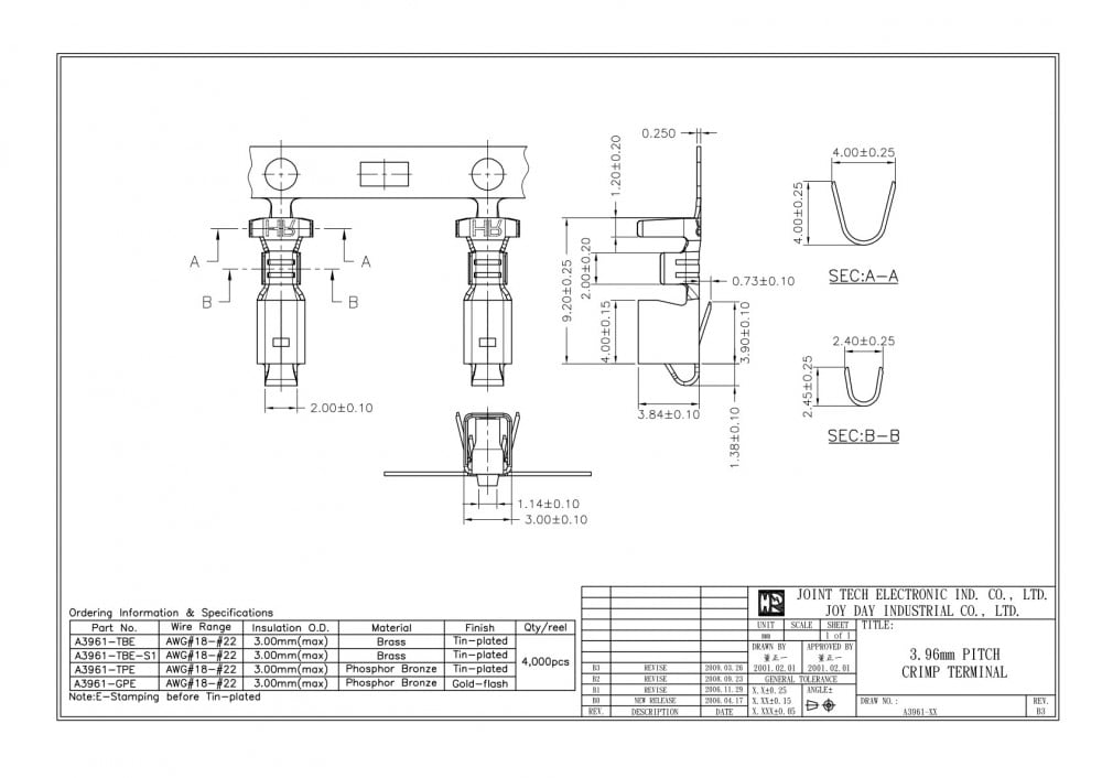 A3961-TBE product drawing preview