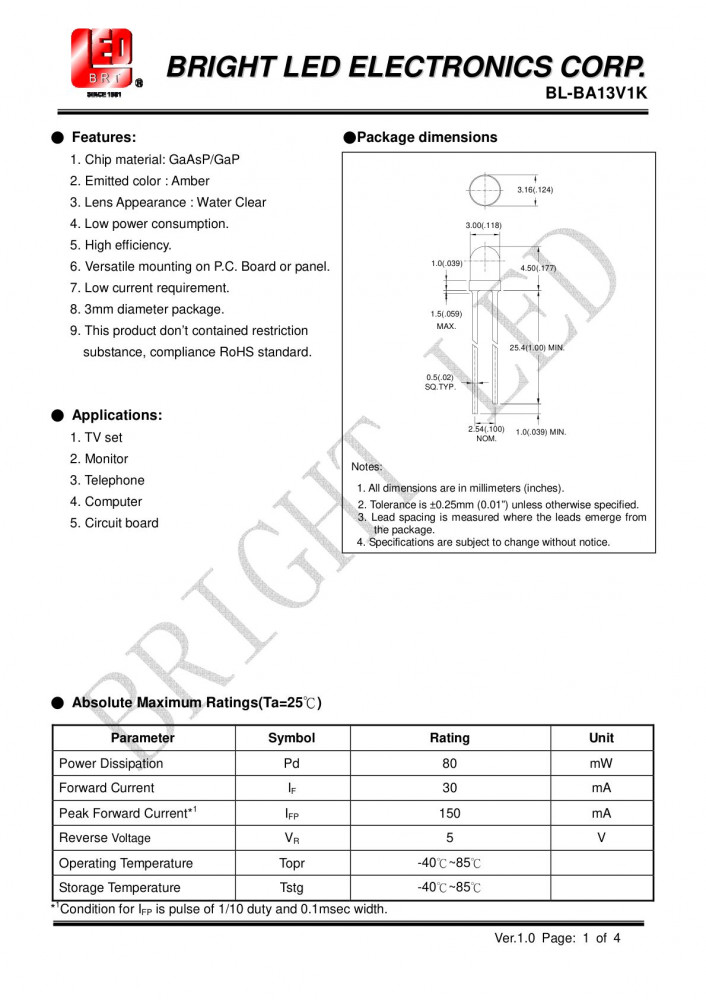 BL-BA13V1K datasheet page 1