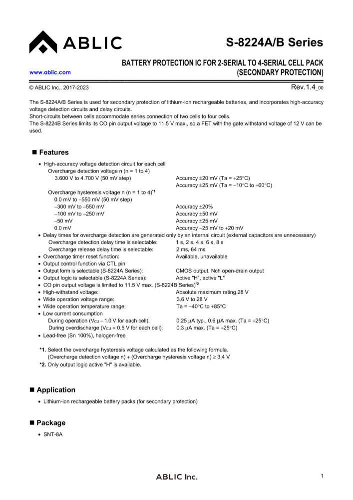 S-8224A/B datasheet page 1