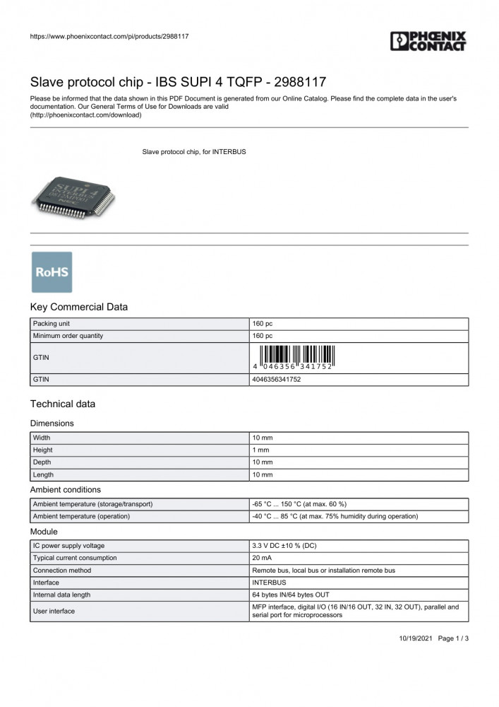 Phoenix Contact 2988117 technical document page 1