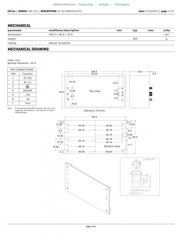 CUI PSK-150 datasheet page 4