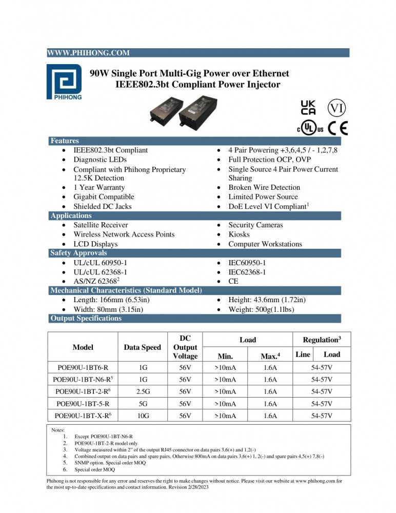POE90U-1BT-X technical document page 1