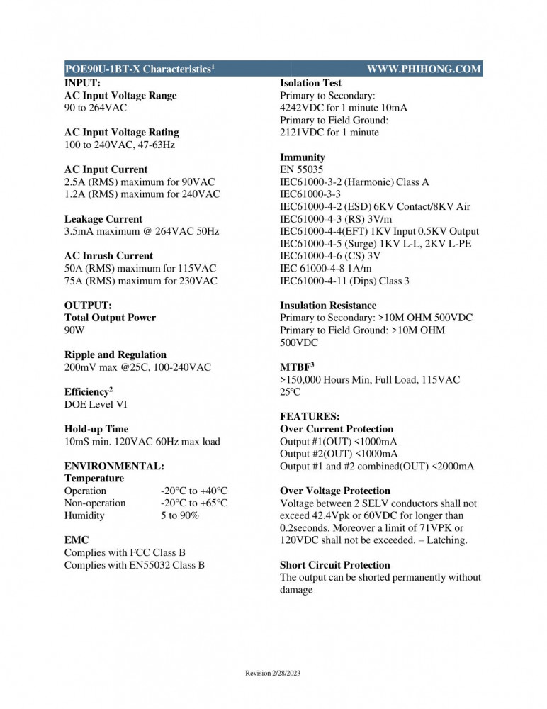 POE90U-1BT-X technical document page 2