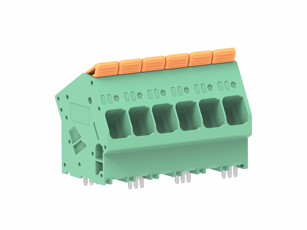 10.00mm Pitch Lever Activated Fixed Mount PCB Terminal Block, 35° Wire Entry, Left Rear Terminal, 6 Circuits for sale