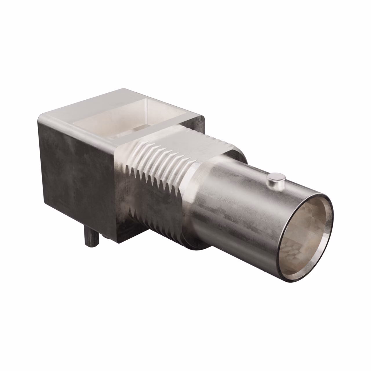 BNC Jack, Right-Angle, Bulkhead Receptacle, PCB, Through Hole, Die Cast Body, Nickel (Ni) Plated, Housing Height 12.70mm, without Jam Nut and Washer, One Piece Per Bag, 75 Ohms for sale
