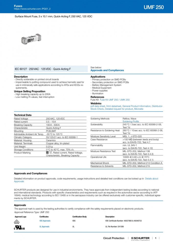 SCHURTER 3405.0169.24 datasheet page 1