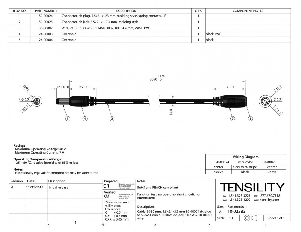 Tensility 10-02385 cable assembly drawing
