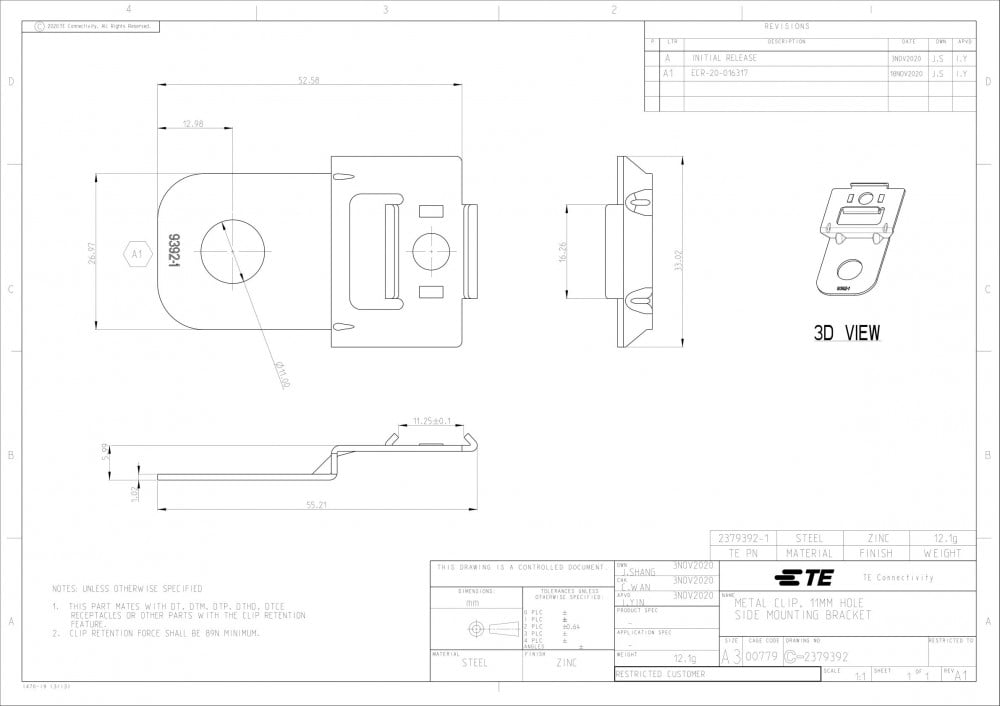 TE Connectivity 2379392-1 controlled drawing preview