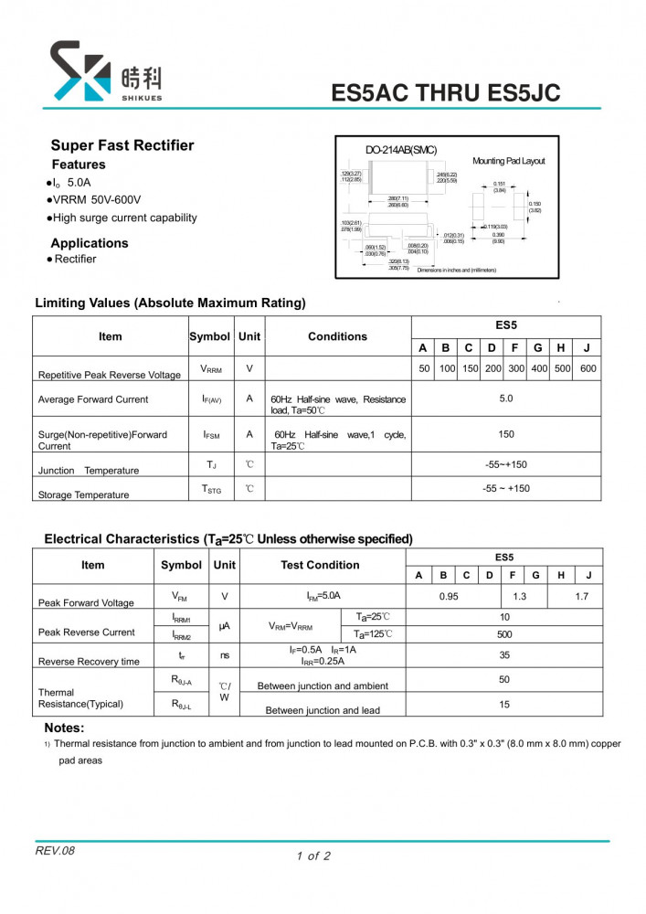 ES5 series datasheet page 1