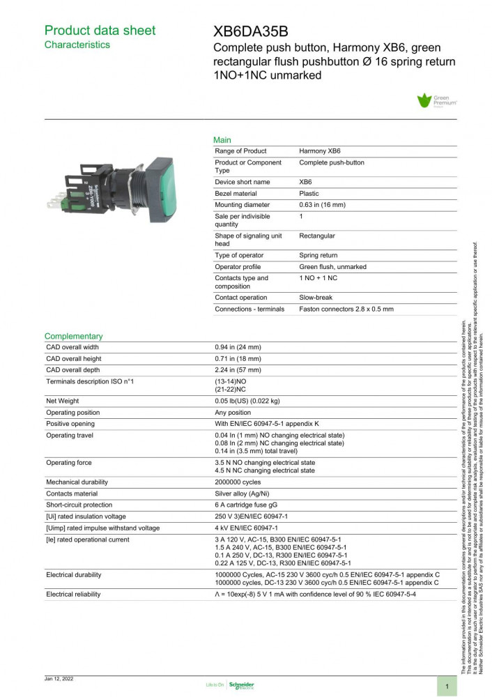 XB6DA35B technical document page 1