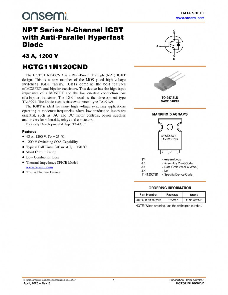 HGTG11N120CND datasheet page 1