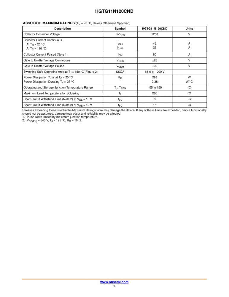HGTG11N120CND datasheet page 2