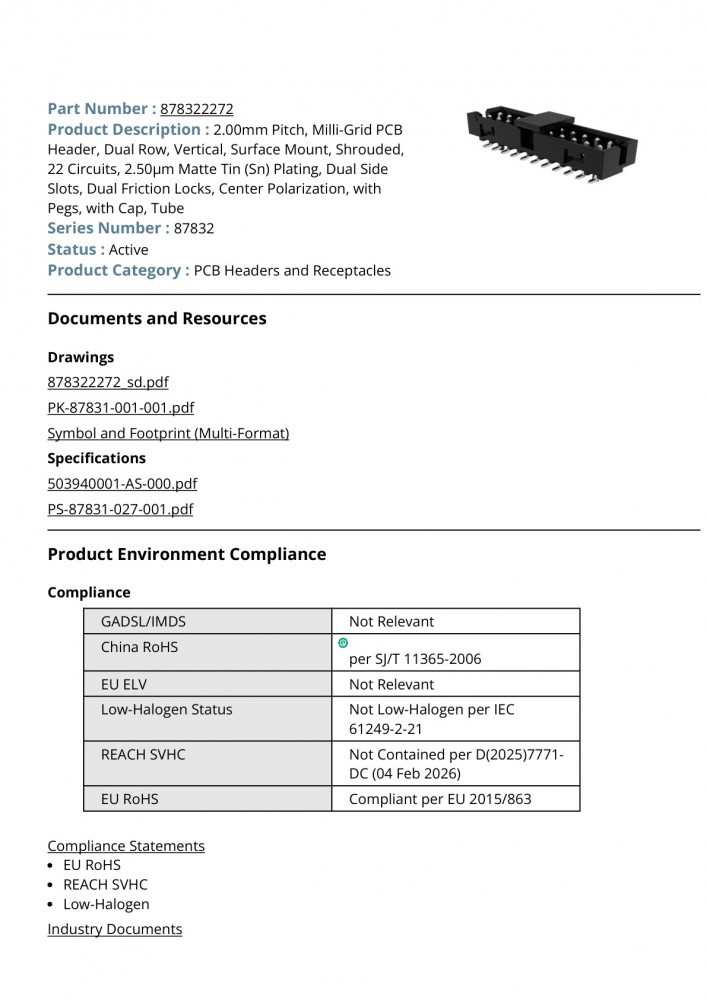 MOLEX 878322272 technical document page 1