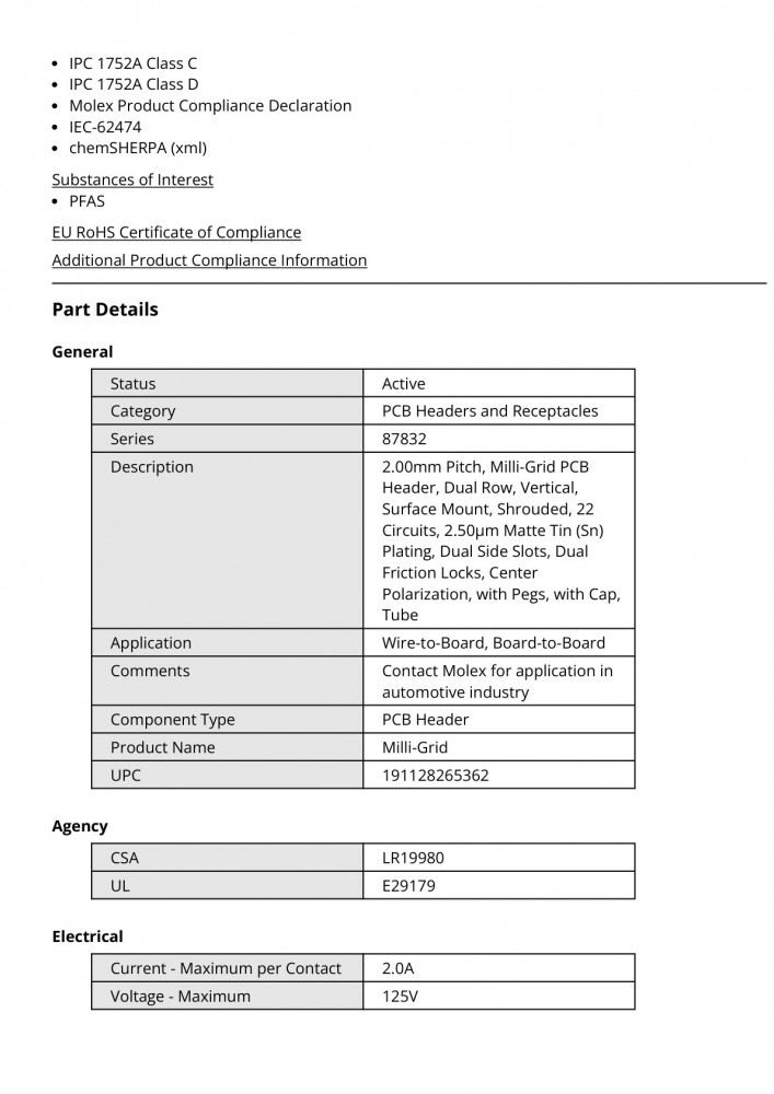 MOLEX 878322272 technical document page 2