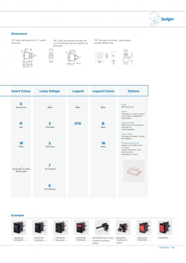 Bulgin miniature rocker switch technical document page 2