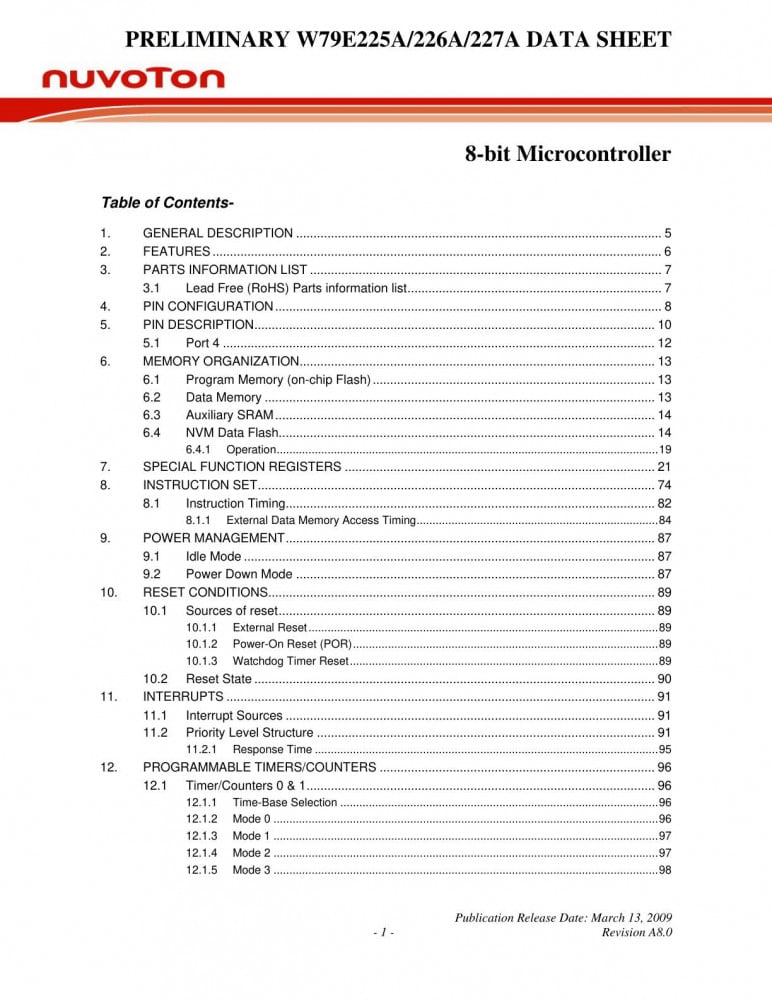 W79E227APG datasheet page 1