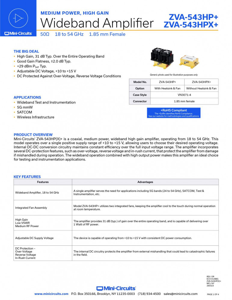 ZVA-543HP+ datasheet page 1