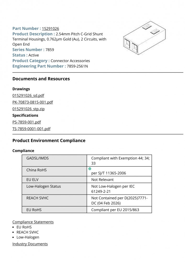 MOLEX C-Grid 7859 two-circuit shunt specification page 1