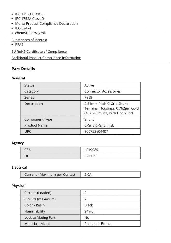 MOLEX C-Grid 7859 two-circuit shunt specification page 2