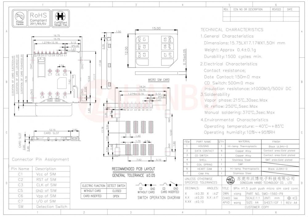 Hanbo Electronic SMO-1560-P9 technical drawing