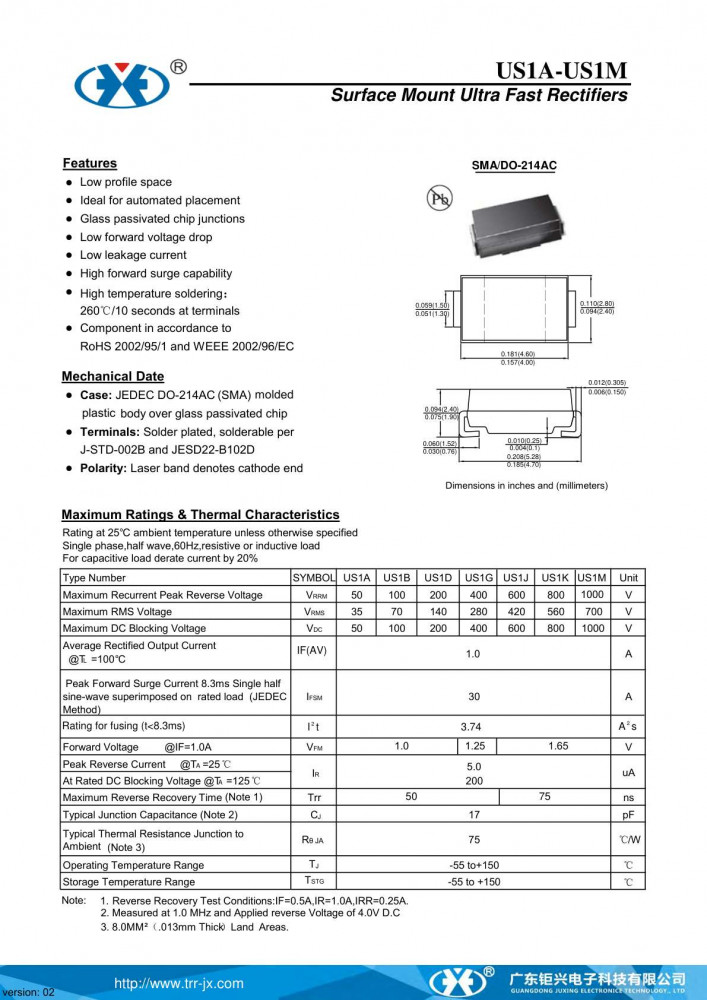 JUXING US1G datasheet page 1