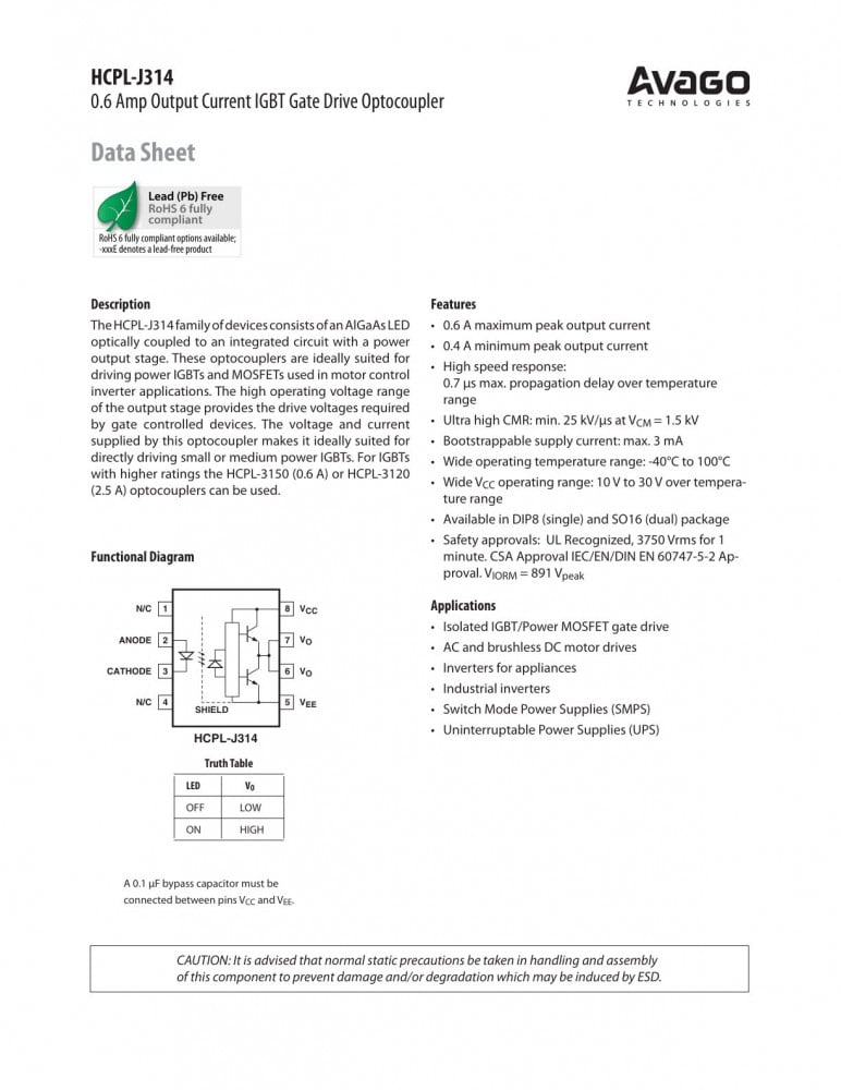 HCPL-J314 datasheet page 1