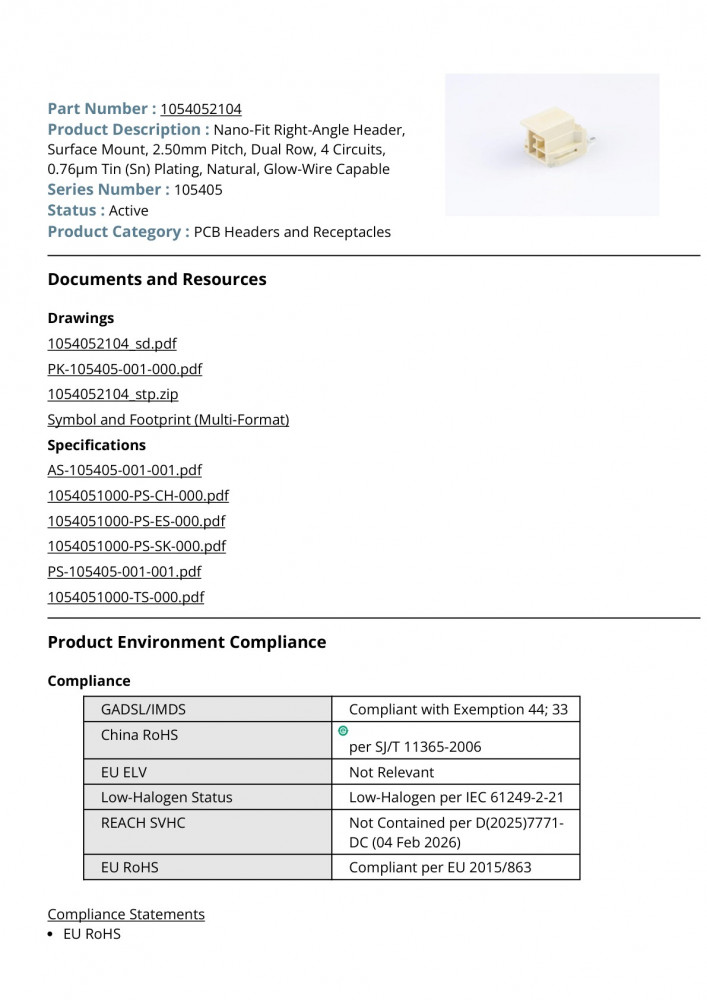 MOLEX 105405 technical document page 1