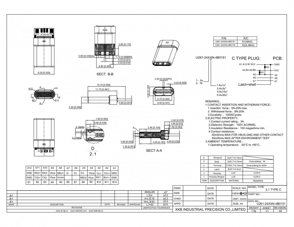U261-2422N-4B0151 technical drawing page
