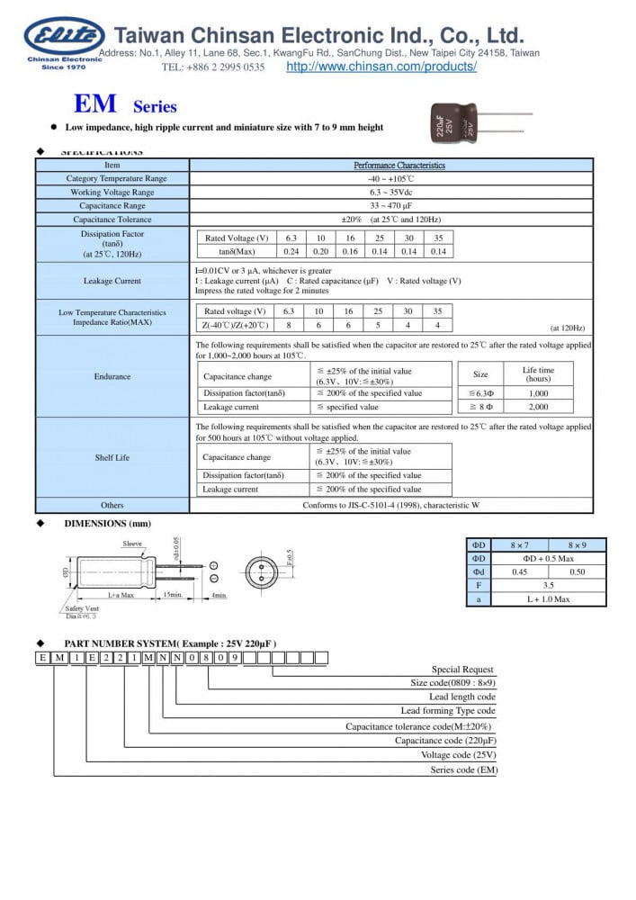 Chinsan EM Series datasheet page 1