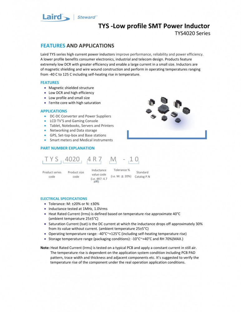 Laird TYS4020 datasheet page 1