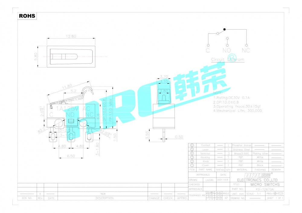K9-1267QA technical drawing and specification page