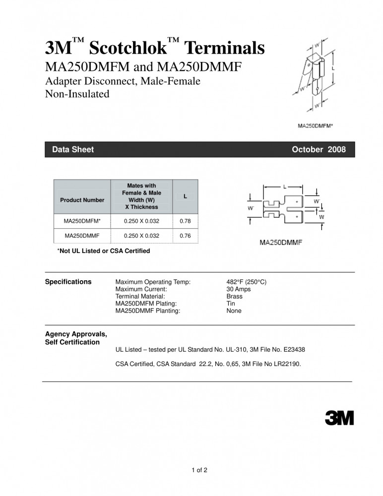 3M Scotchlok MA250DMFM and MA250DMMF adapter datasheet page 1