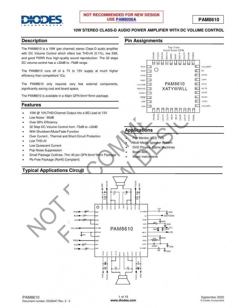 PAM8610TR datasheet page 1