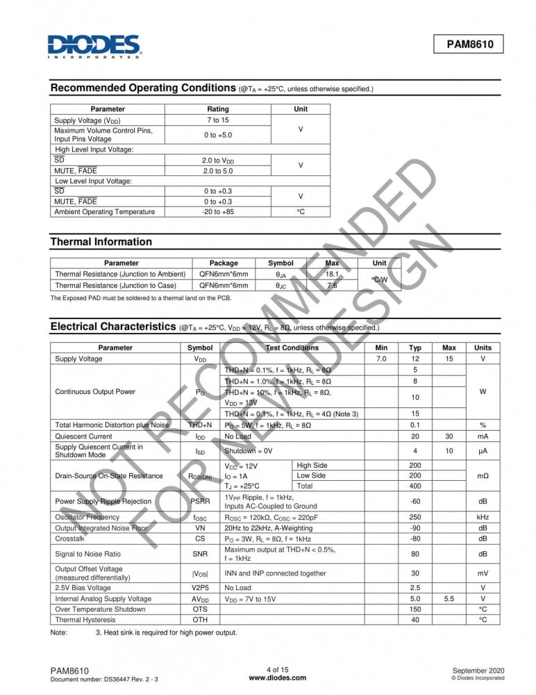 PAM8610TR datasheet page 4