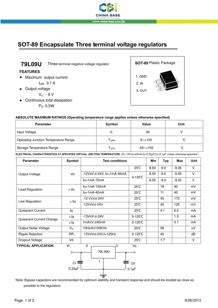 CBI 79L09U datasheet page 1