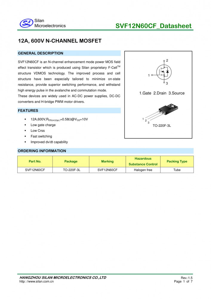 SVF12N60CF datasheet page 1