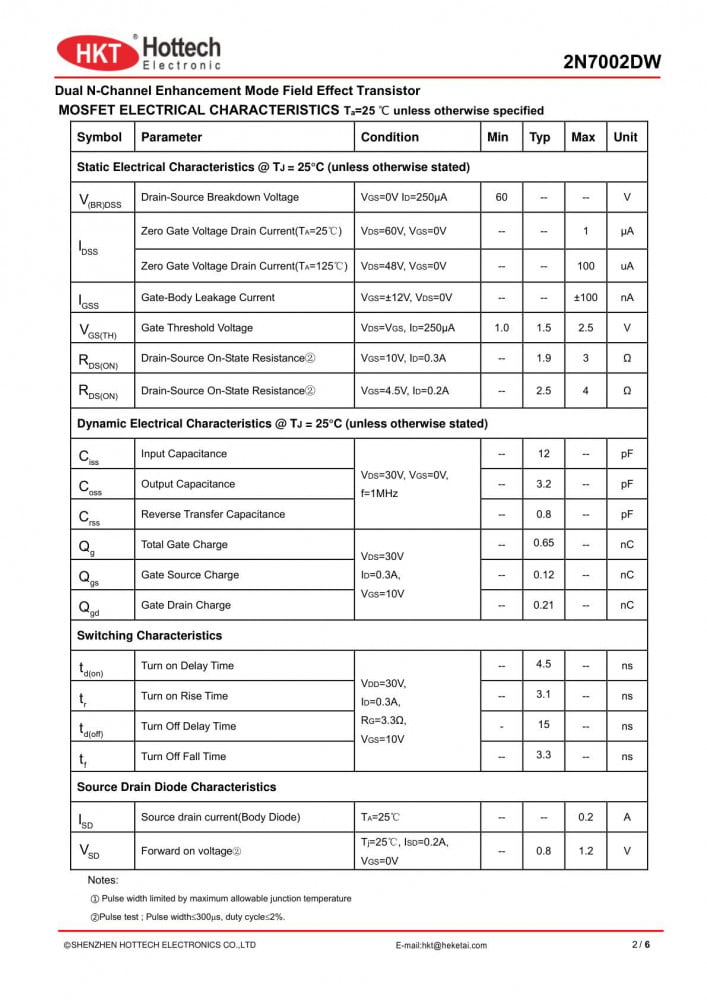 2N7002DW datasheet page 2