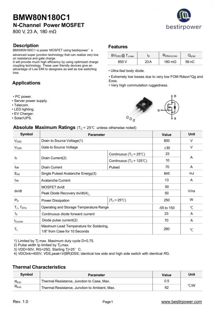 BMW80N180C1 datasheet page 1