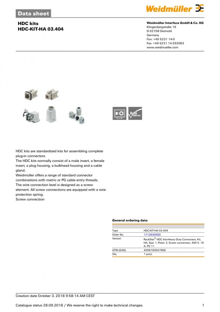 WEIDMULLER HDC kit documentation page 1