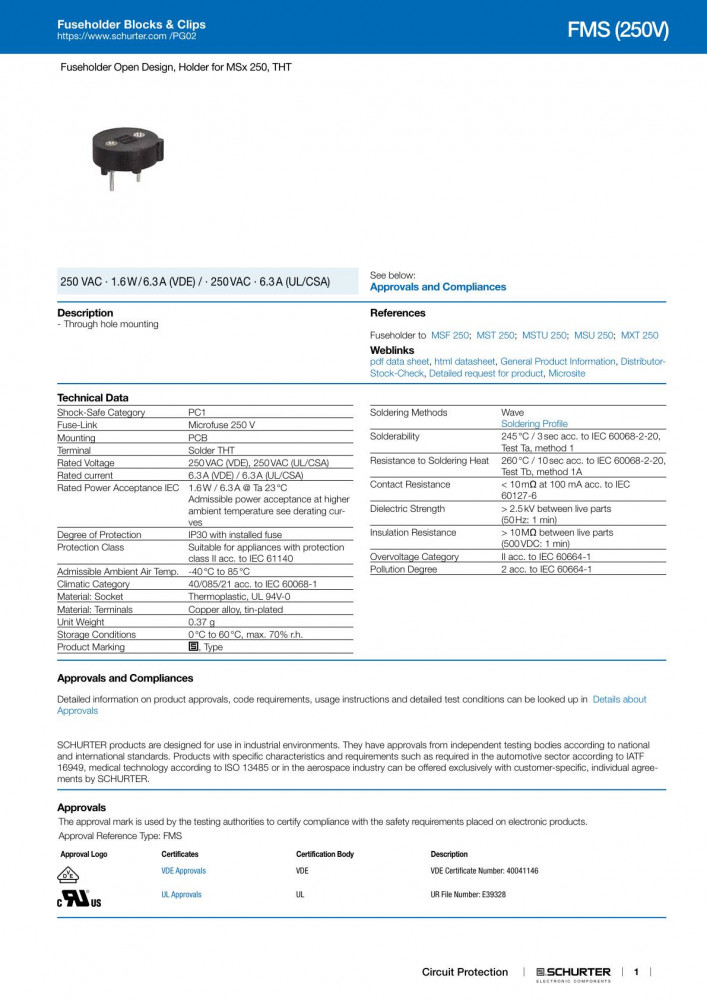 SCHURTER 0031.7601 technical document page 1
