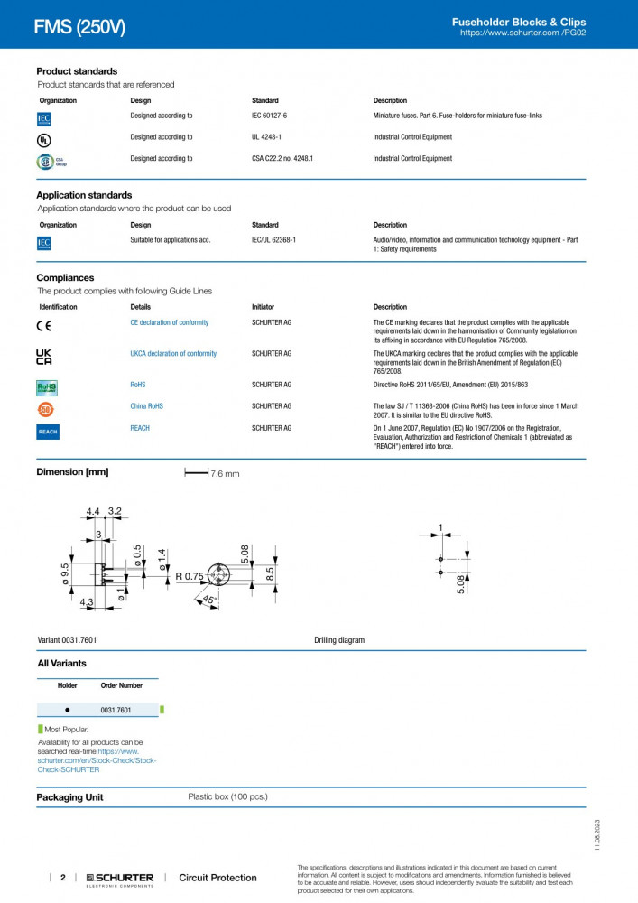 SCHURTER 0031.7601 technical document page 2