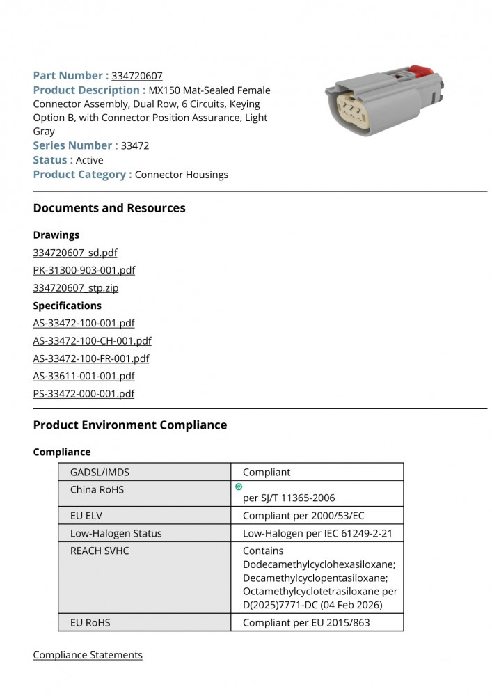 MOLEX 334720607 technical document preview, page 1