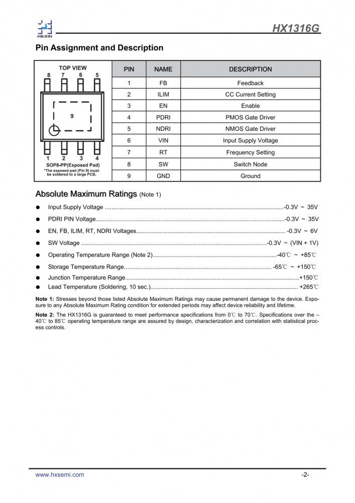 HX1316G-APC datasheet page 2