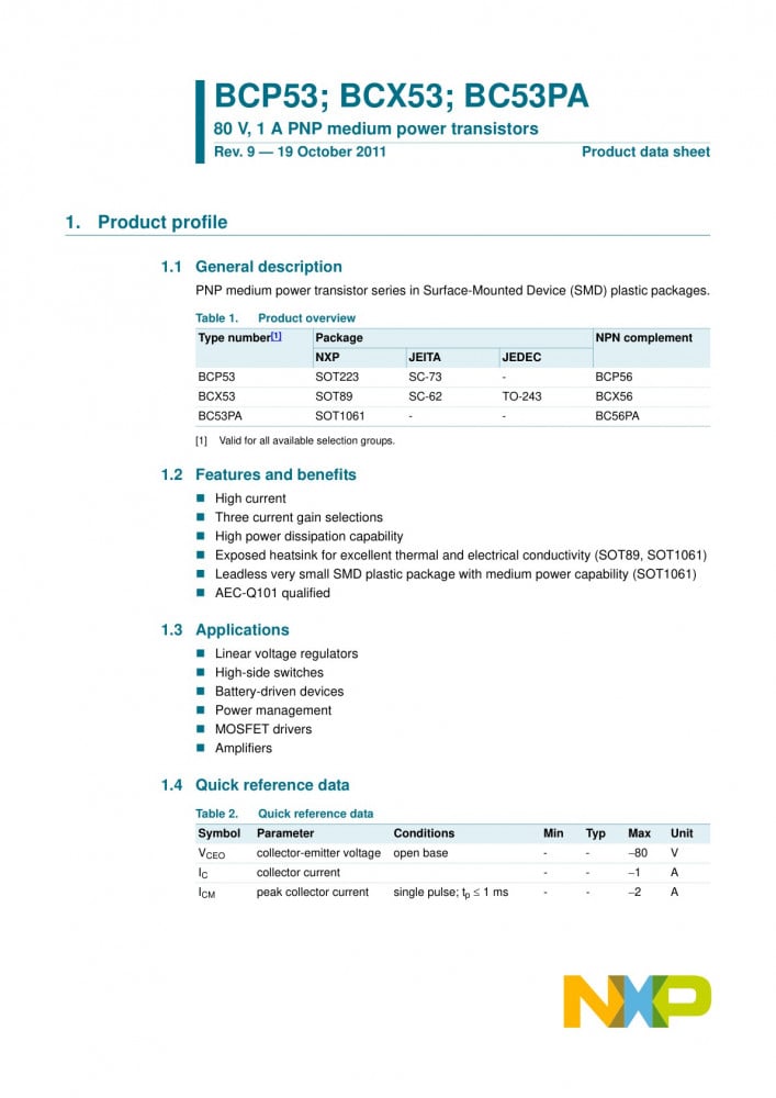 BCP53-16,115 datasheet page 1