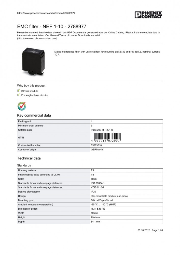 Phoenix Contact 2788977 product datasheet page 1