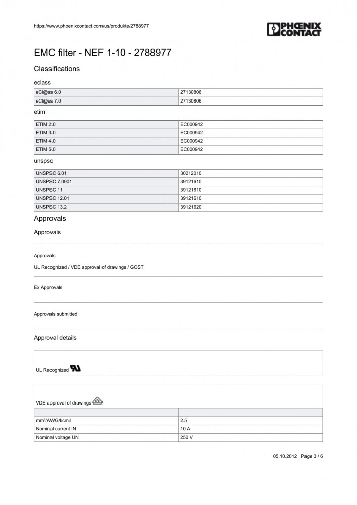 Phoenix Contact 2788977 technical data page