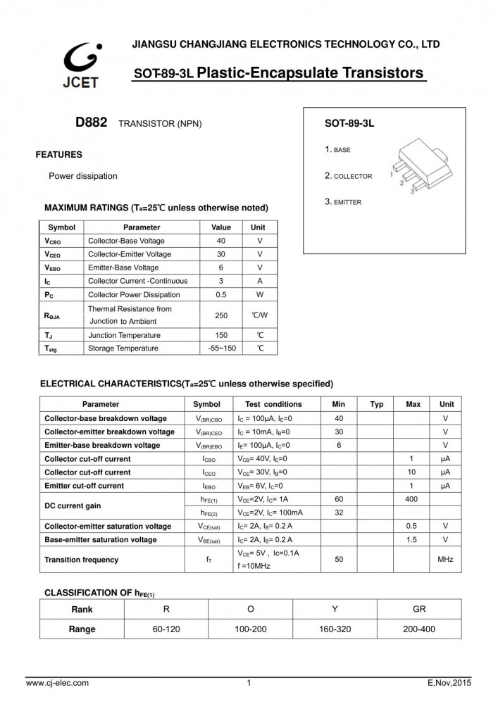 D882 datasheet page 1